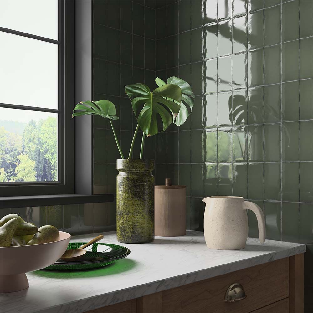 Clay Olive Ceramic Glazed Wall Tile 65x130mm — Tiles & Stone Direct