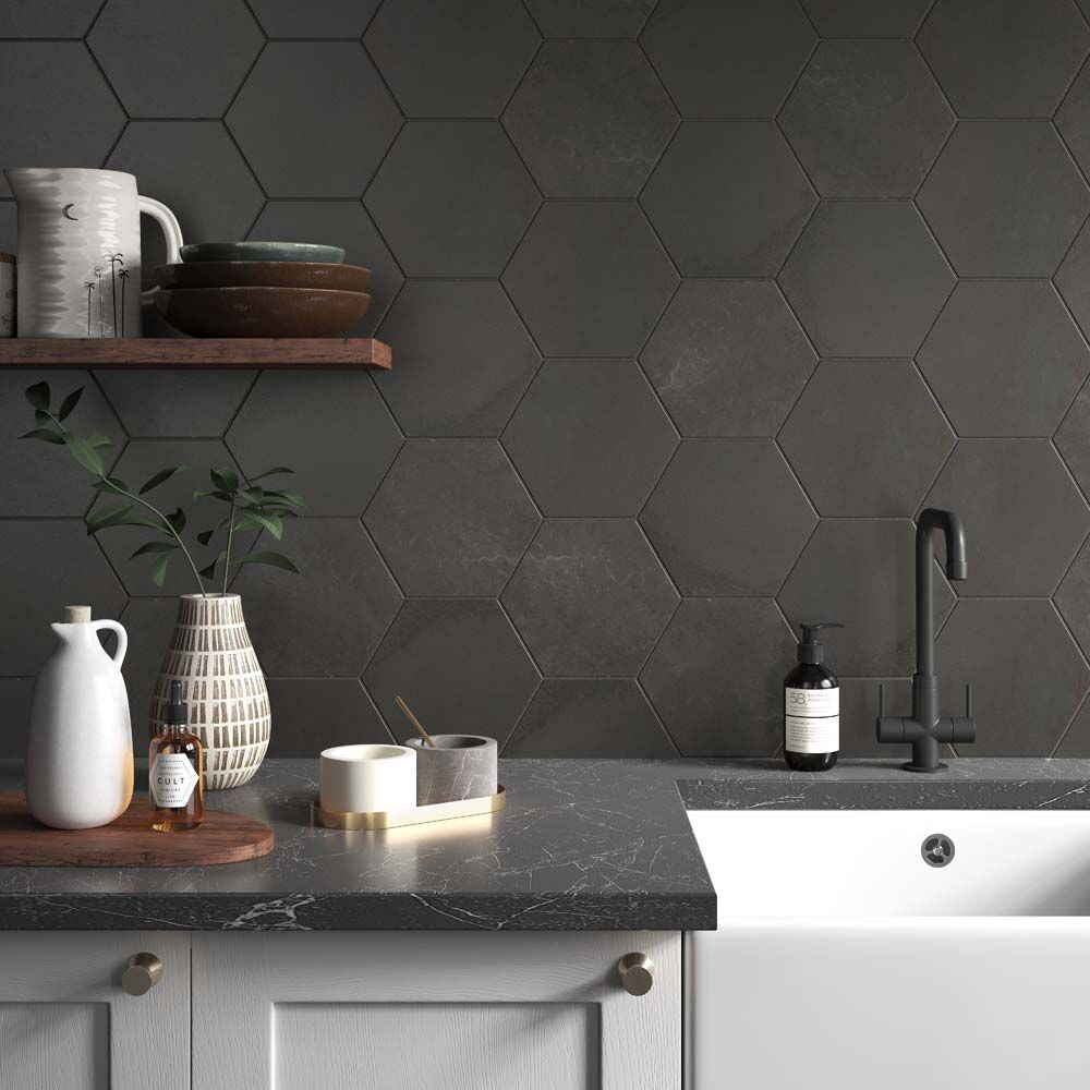 Hex Anthracite Porcelain W&F 175x202mm — Tiles & Stone Direct