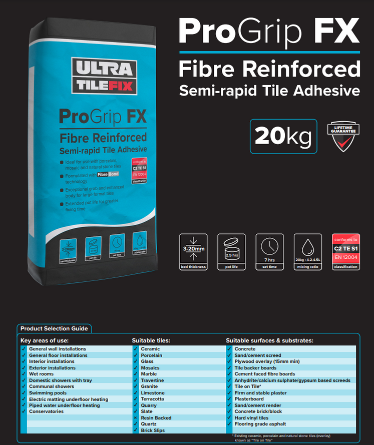 Ultra PROGRIP FX Fibre Semi-Rapid S1 Fibre Tile Adhesive — Tiles ...