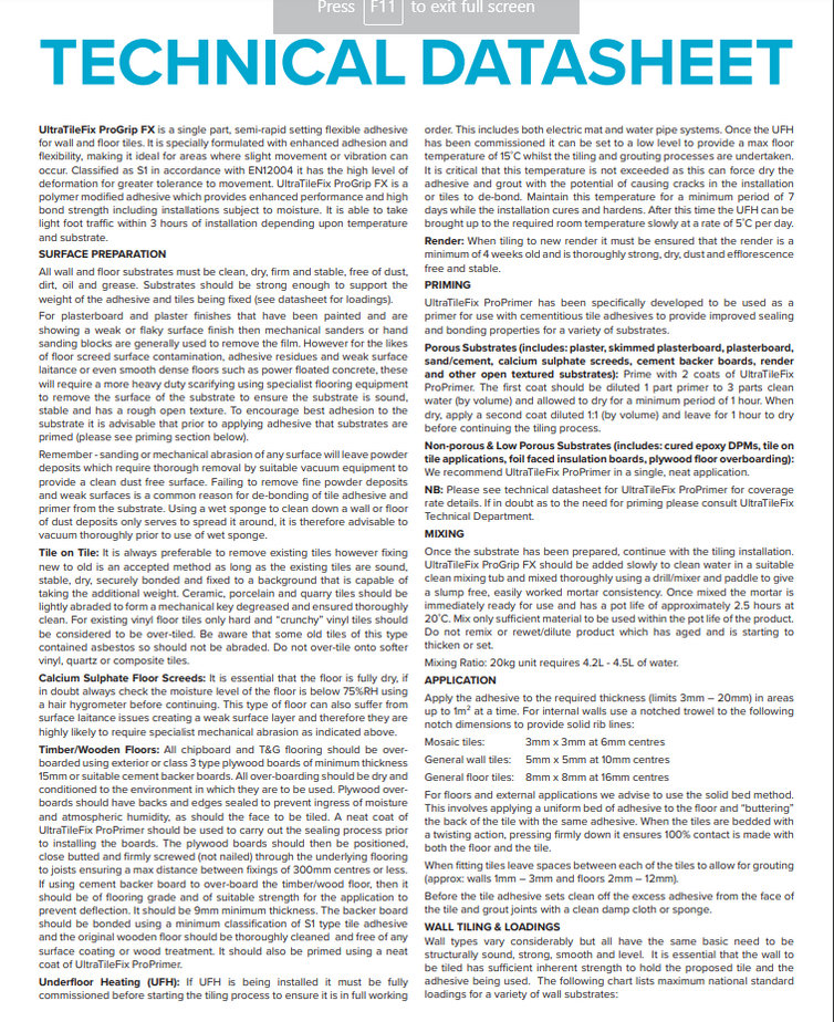 Ultra PROGRIP FX Fibre Semi-Rapid S1 Fibre Tile Adhesive — Tiles ...