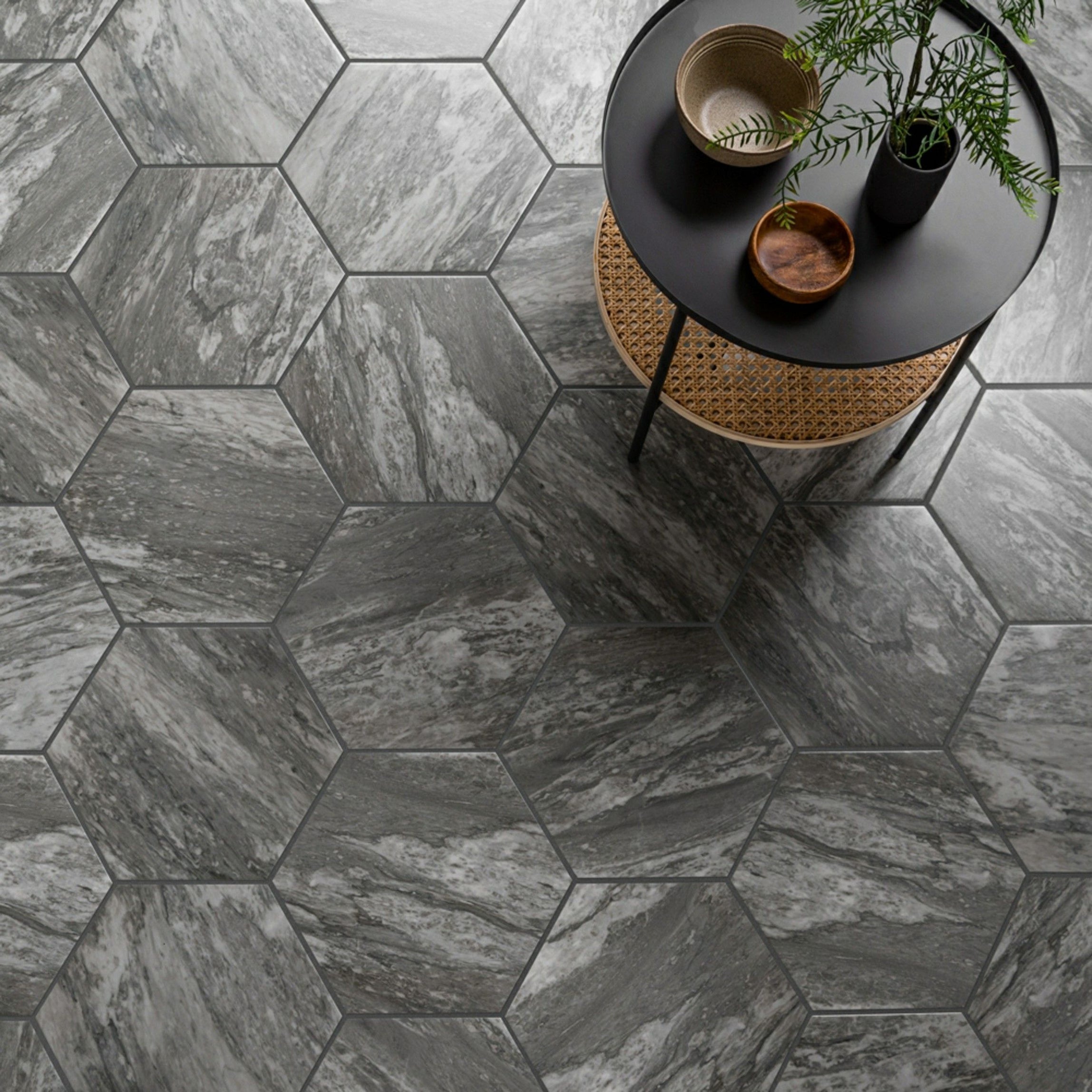 Ã‚Â£64.99M2 Bardiglio Hexagon Marble Effect Tile — Tiles & Stone Direct